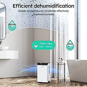 Dehumidifiers for Home - Kitette Dual Semiconductor Dehumidifier for Bathroom Basement Up to 540 sq.ft with 60oz Watertank, Dehumidifier with 1.5m Drain Hose, Auto Defrost and Intelligent Humidity Control
