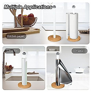 Dxlac 2 Pack Paper Towel Holder with Non-Slip Bamboo Base - Countertops and Kitchen Organization Perfect for Standard or Jumbo-Sized Roll Holder