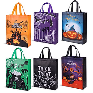 emzrivo 6PCS Halloween Trick or Treat Bags Halloween Large Gift Bag Halloween Tote Bags with Handles, Halloween Non-Woven Bags for Trick or Treat, Halloween Party Supplies, 15×11.8×3.9”