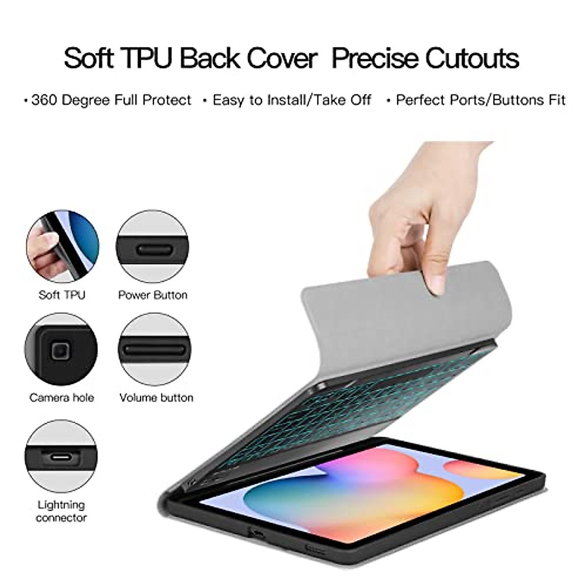 Keyboard Case for Samsung Galaxy Tab S6 Lite 10.4" 2024/2022/2020, Smart case with 7color Backlight Detachable Wireless Keyboard Cover with S Pen Holder (S6 LITE)