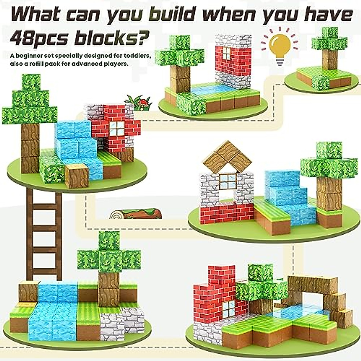 Magnetic Blocks-Build Mine Magnet World Set, Magnetic Toys for Boys & Girls Age 3-4 4-5 6-8, STEM Montessori Sensory Toys for Toddlers Gifts for 3+ Years Old Girls Boys, Fidget Cubes Construction Toys