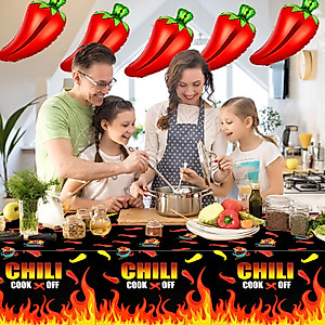PHOGARY Chili Cook Off Tablecloth for Chili Cookoff Decor, Chili Pepper Tablecloths Disposable, Chili Cookoff Table Cloth Decorations for a Party, BBQ Mexican Chili Cooking Supplies - 51" x 87"(3)