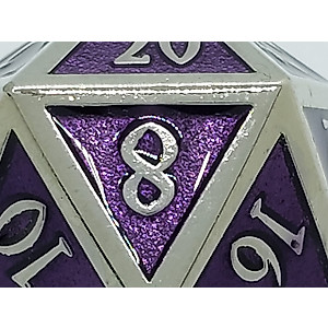 Purple Silver Metal D20 F*** Dice Critical Fail F 20 Sided Die Set DND Blue White Color Number for Role Playing Game Dungeons and Dragons D&D Pathfinder Shadowrun and Math Teaching