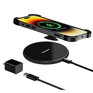 Eazpower Wireless Phone Charger Pad for Popsocket/OtterBox/Thick Cases Up to 10mm, 15W Max Wireless Charging Pad Compatible with iPhone 15/14/13/12/11 and Samsung Galaxy S23/S22 (Adapter Included)