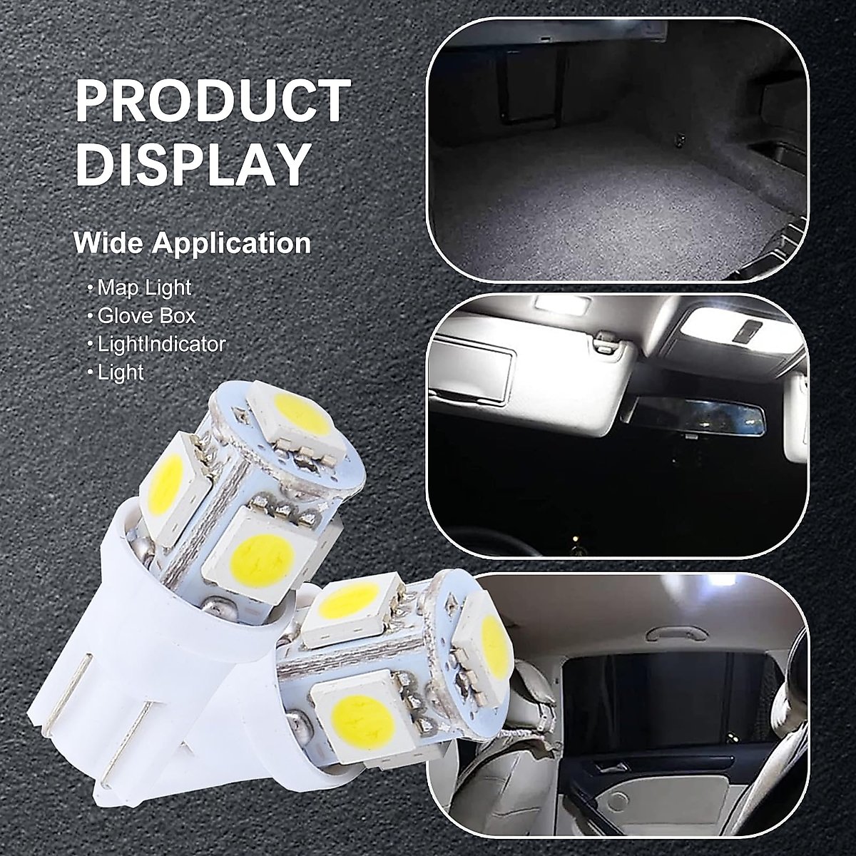 Crynod 10 PCS T10 Car LED Reading Light, 5050 5SMD 12V 6500K 360° Illuminated License Plate Light, Universal 1 W Low Power Energy-saving Width Indicator Light Bulb, for Most Car Models (White)