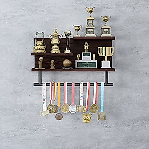 LAPTAIN 3-Tier Bathroom Shelf Wall Mounted, Retro Wood Shelf with Towel Bar, Utility Storage Shelf Rack for Bathroom Kitchen Bedroom Living Room, 24 inch