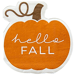 C.R. Gibson TW4-24063 Hello Fall Pumpkin Disposable Paper Cocktail Napkins for Thanksgiving and Halloween, Orange, 20pcs, 5" x 5"