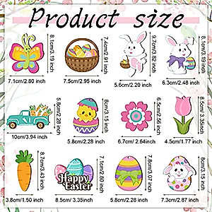 24 Pieces Spring Easter Wooden Ornaments Happy Easter Cutouts Embellishments Cute Holiday Decorations with Strings Hanging Ornaments for Easter Tree Party Home Classroom Decor (Bunny Egg Flower)