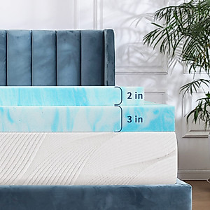 Mattress Topper for Full Bed, Gel Swirl Memory Foam Soft Bed Topper for Back Pain, 3 inch, Light Blue