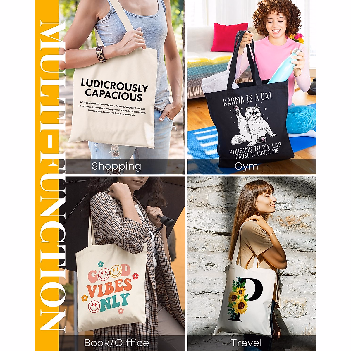 AUSVKAI Cute Canvas Tote Bag Aesthetic For Women Astronaut Space Grocery Bags Cotton Beach Totes Gift