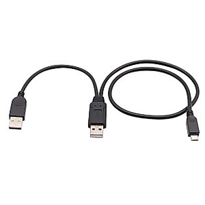 zdyCGTime USB 2.0 A Dual Power Micro Cable, USB 2.0 A Male to USB 2.0 A +Micro USB Male Y Adapter Charging Cable for Samsung, HTC, Tablet and More Extension Cable (1.7 ft)