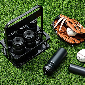 2 Pack Sports Water Bottle Carrier with 12 Team Water Bottles 20 oz Wide Mouth Water Bottles BPA Free Plastic Squeeze Water Bottles Major Sports Water Bottles for Fitness Bike Gym Camping (Black)