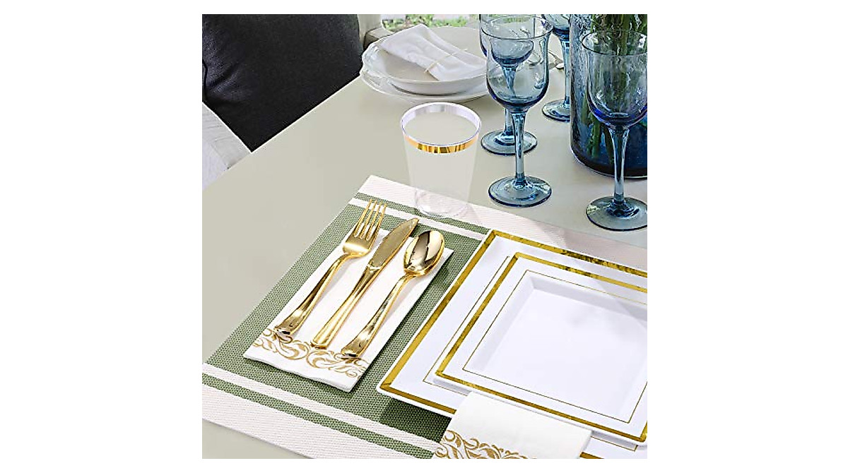 FOCUSLINE 350-Piece Gold Rim Dinnerware Set