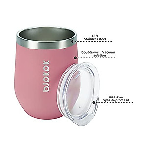 BJPKPK 2 pcs 12oz Insulated wine tumbler, 12oz Insulated Wine Tumbler with Lid,Unbreakable Stainless Steel Wine Glasses, Insulated Tumbler for Home & Outdoor, Light Pink