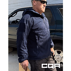 CQR Men's Insulated Hooded Tactical Jacket, Lightweight Mid-Layer Warm Hoodie, Water Resistant Full Zip Hiking Work Coat, Lightweight Olive, Large