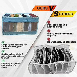 STRATEGIC HOME – 7 Grid Wardrobe Clothes Organizer | Pack of 2 Large Size Storage Organizer | Oxford Fabric, Transparent Window & Reinforced Carrying Handles | Foldable & Washable