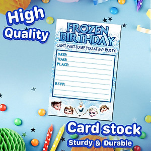 Set of 20 Winter Princess Themed Happy Birthday Invitation Cards & Envelopes – Lightweight (240g), Postcard Style Invites for the Perfect Party Pack