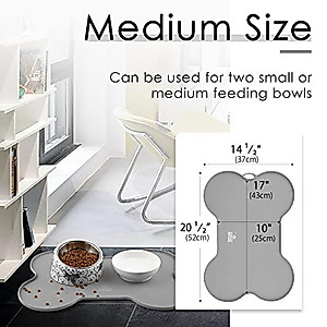SUPERDESIGN Dog Food Mat Bowl Mat for Floors Waterproof Silicone Cat Dog Feeding Mat for Food and Water Pet Placemat Non Spill Puppy Dish Tray Non Slip Bone Shaped Small Medium Large