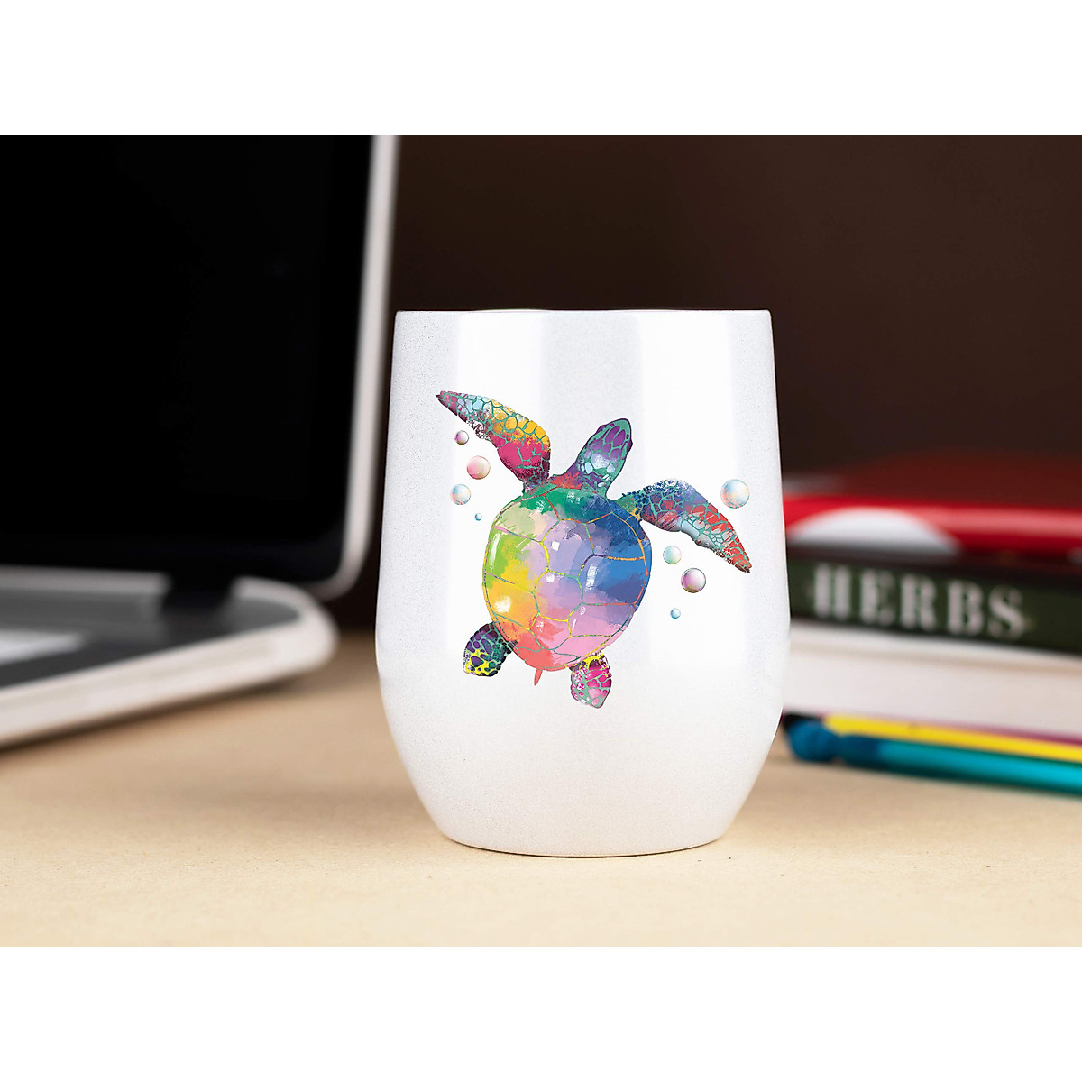 KLUBI Sea Turtle Gifts - Wine or Coffee Mug/Tumbler With Lid 12oz - Idea for Turtle Lover, Stuff, Glass, Jewelry, Women, Decor