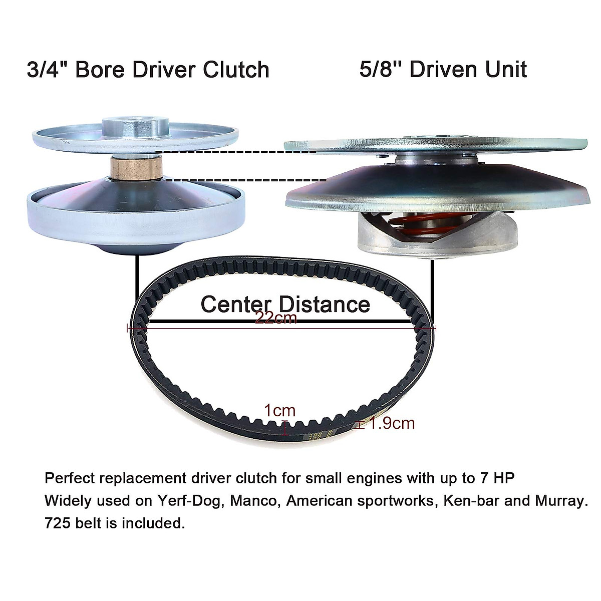 30 Series Bore GO Kart CVT Torque Converter 3/4" Bore 6" Diameter Driven Asymmetric Go Kart Mini Bike + 5/8'' Driven Clutch Comet Kit + 725 Belt