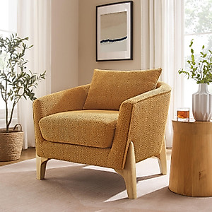 VANOMi Living Room Chair, Accent Chair with Wood Legs, Modern Upholstered Armchair Cozy Chairs for Living Room Bedroom Reading, Boucle