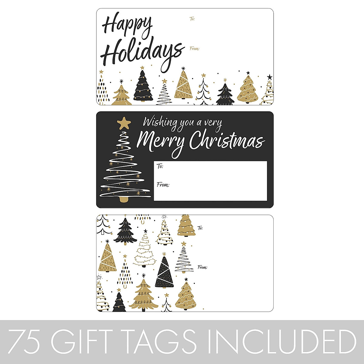 Black and Gold Christmas Gift Tags, 75 Gift Wrap Tags, Peel and Stick Christmas Gift Tags