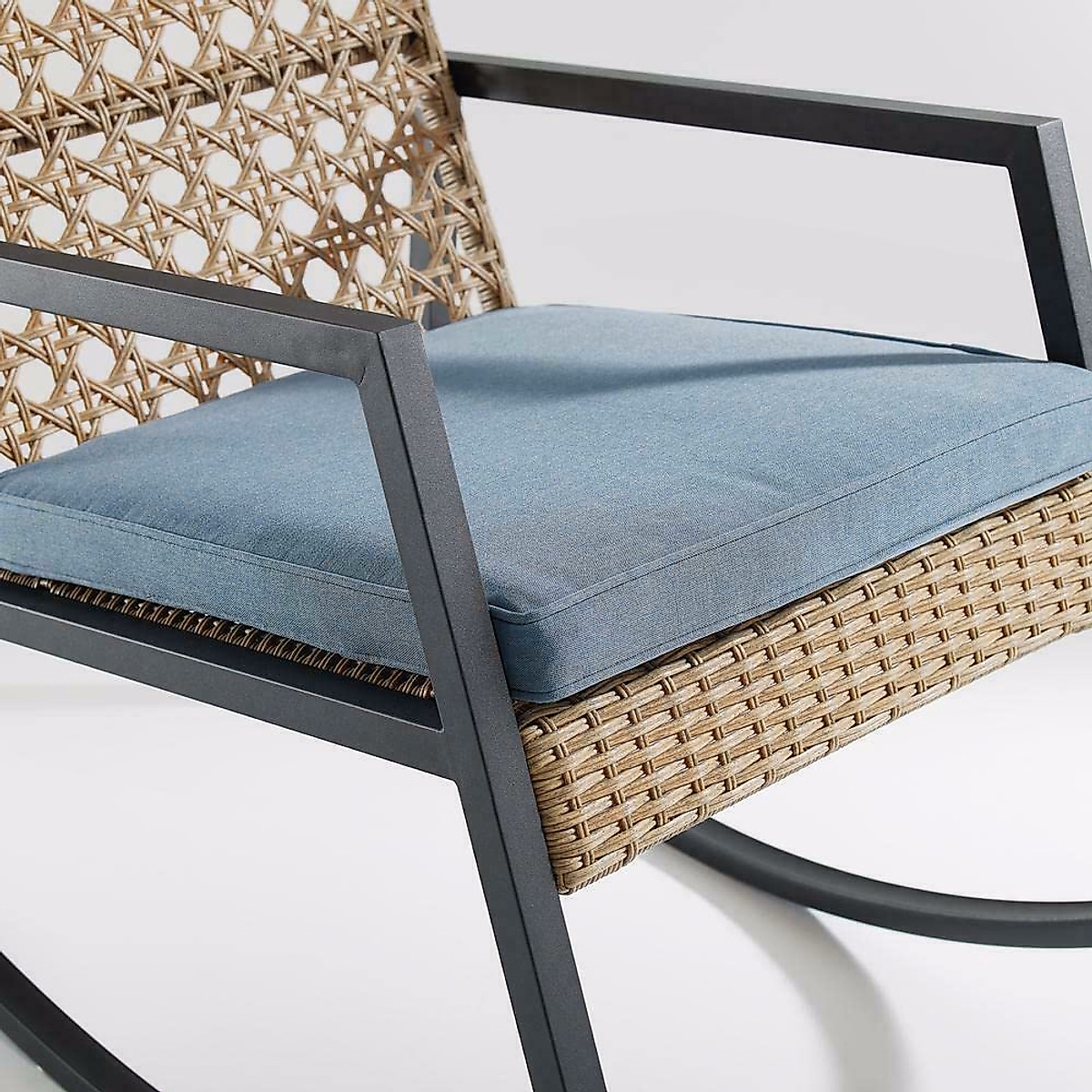 VBSQ Modern Patio Rattan Rocking Chair - Light Brown/Blue Slirr Chair Rocking Chair Rocker Chair Rocker Camp Chair Rocker Recliner Rocking Camp Chair Rocking Chairs Outdoor Rocking Chair