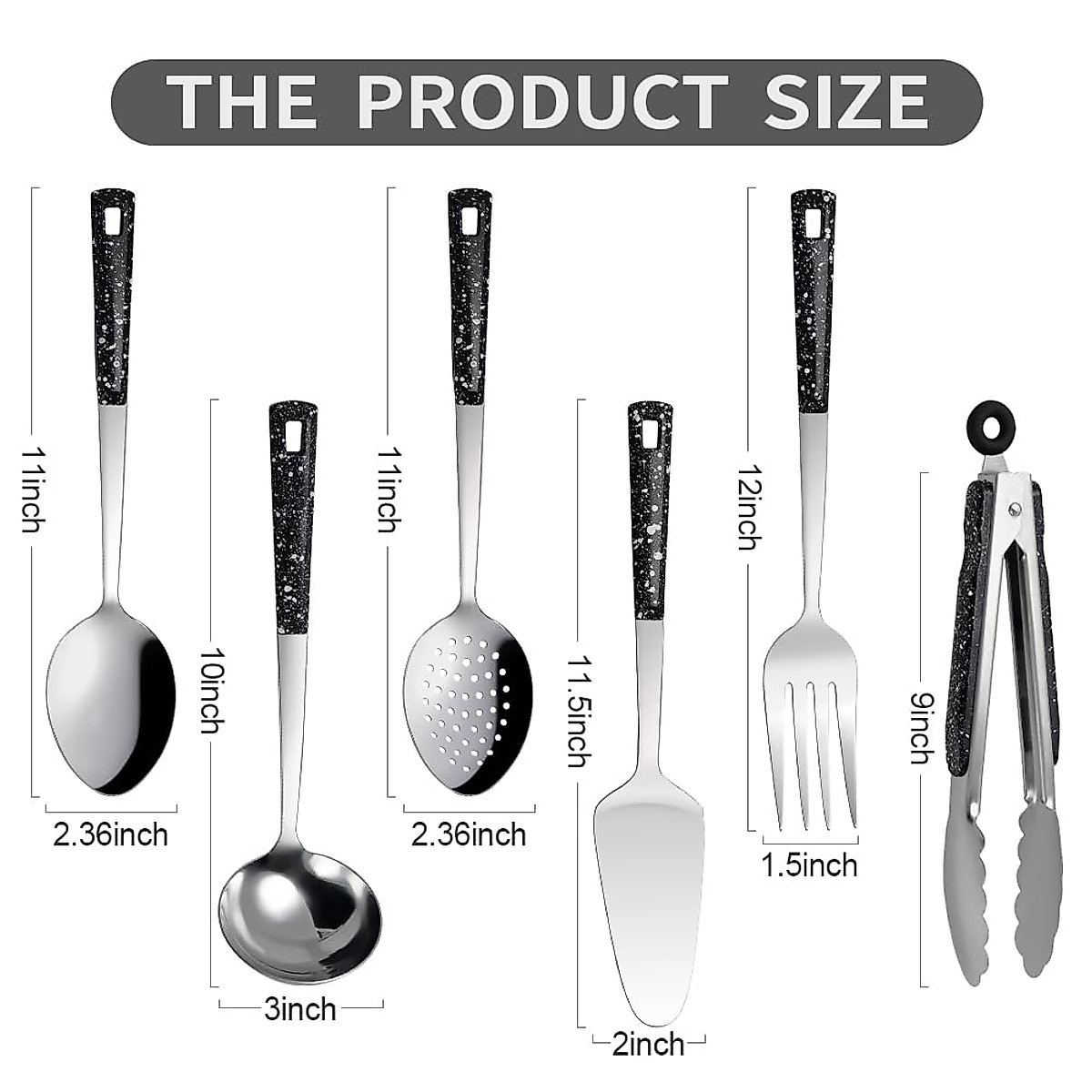 Stainless Steel Metal Serving Utensils - Set of Serving Spoons,Slotted Spoons, and Serving Tongs.serving fork,cake server