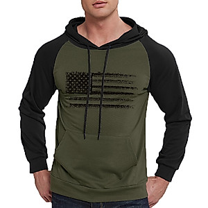 H HYFOL Men's Sweatshirt USA FLAG Patriotic Graphic Polyester Hoodies for Men Pocket Raglan Long Sleeve Sweatshirts(Olive Green,L)