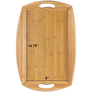 Greenco Bamboo Angular Sides Butler Serving Food Tray with Handles - Can Be Placed On Lap | Trays for Dining | Great for Eating On Couch, Living Room, Bed, and Dinner Table