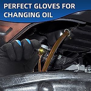 Schwer 3 Pairs Waterproof Work Gloves, Heavy Duty Gloves Sandy Nitrile Coated, Oil-Proof, Dirt-Proof Abrasion Resistant Gloves for Changing Oil, Vehicle Repair, Construction, HVAC, Cleaning (L)