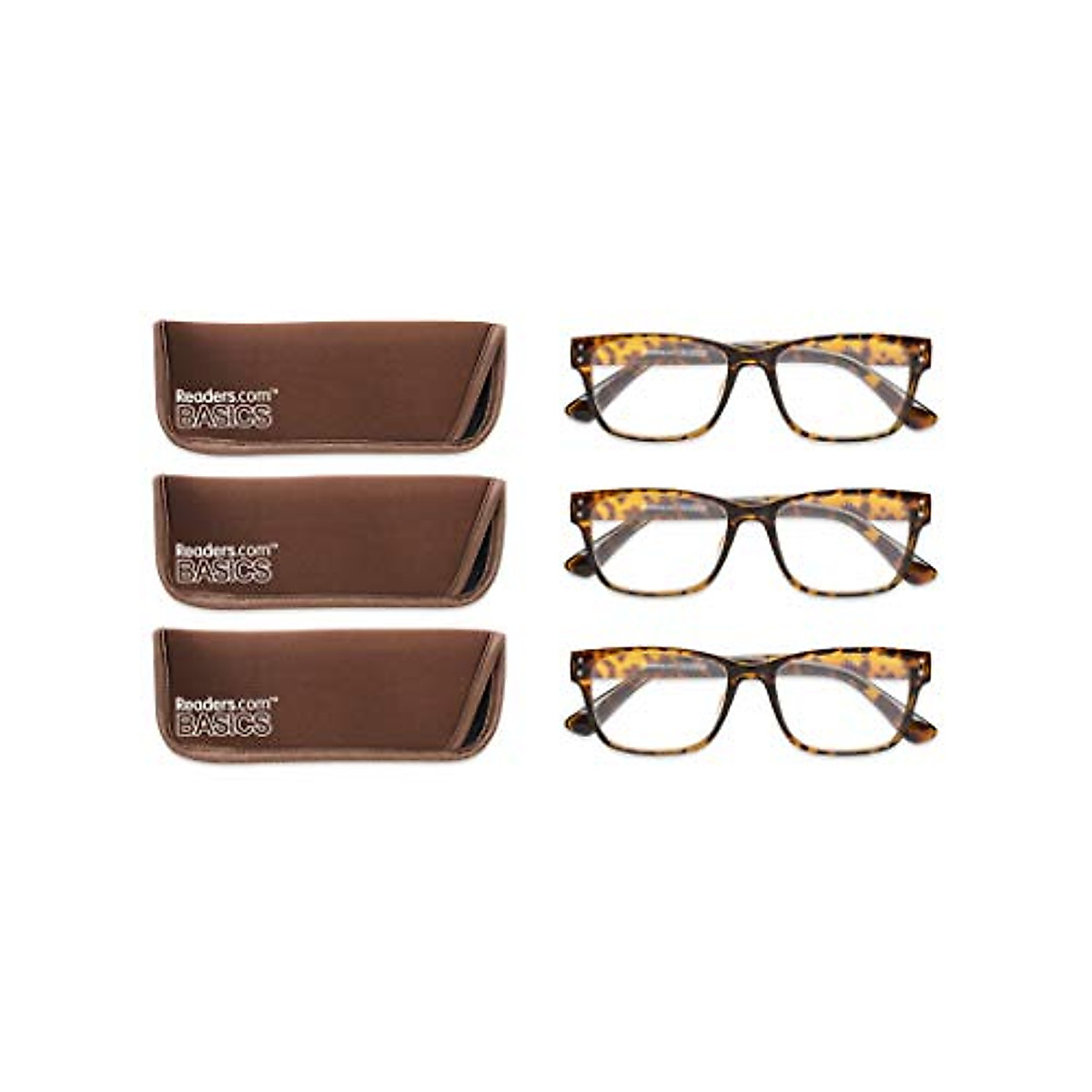 Readers Readers.com Fully Magnified Reading Glasses: The McNealy - 3 Pairs, Classic Rectangle for Women and Men - Tortoise, 1.75