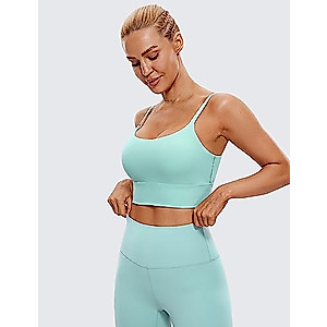 CRZ YOGA Adjustable Longline Sports Bra for Women - V Back Wireless Workout Padded Yoga Camisole Cropped Tank Tops Oasis Medium