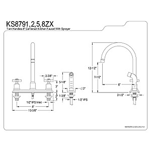 KINGSTON BRASS KS8798ZX Millennium 8-Inch Centerset Kitchen Faucet with ABS Sprayer, Brushed Nickel
