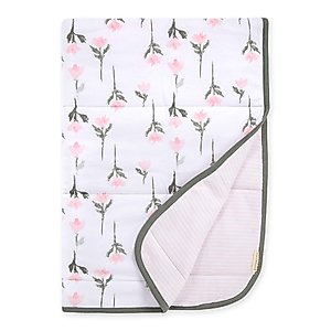 Burts Bees Baby Infant Reversible Blankets 100% Organic Cotton GOTS Certified - Tall Tulips Prints with Quilting Pattern Soft Nursery Blanket with 100% Polyester Fill for Size 30 x 40 Inch
