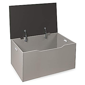 Badger Basket Flat-Top Toy Storage Chest in Grey with Charcoal Lid– Spacious, Safe Toy Box with Dual Safety Hinges and Anti-Pinch Slot