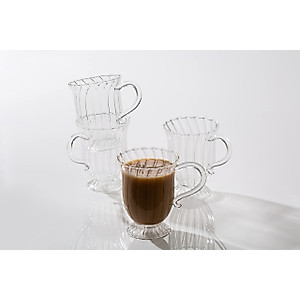 FERMID Glass Coffee Mugs for Hot Drinks with Handle Mugs Set of 4PCS 10oz/300ml Vintage Glass Tea Cups Heat Resistant Cold Crystal Clear Mugs for Latte Cappuccino Espresso glasses