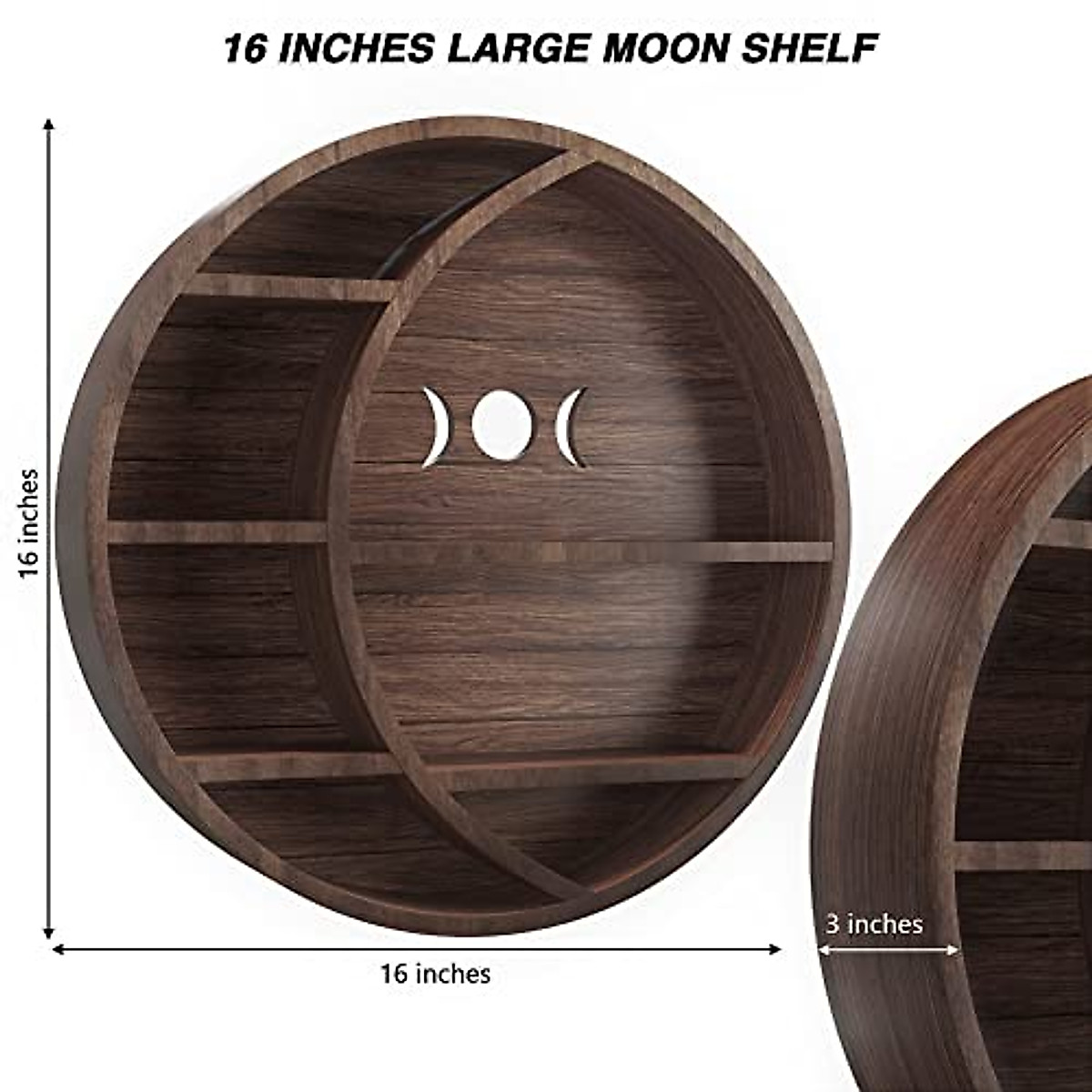 Midasfix Moon Shelf for Crystals, Large 16” Crystal Shelf Display, Essential Oil Shelf. Crescent Moon Shelf for Wall Décor