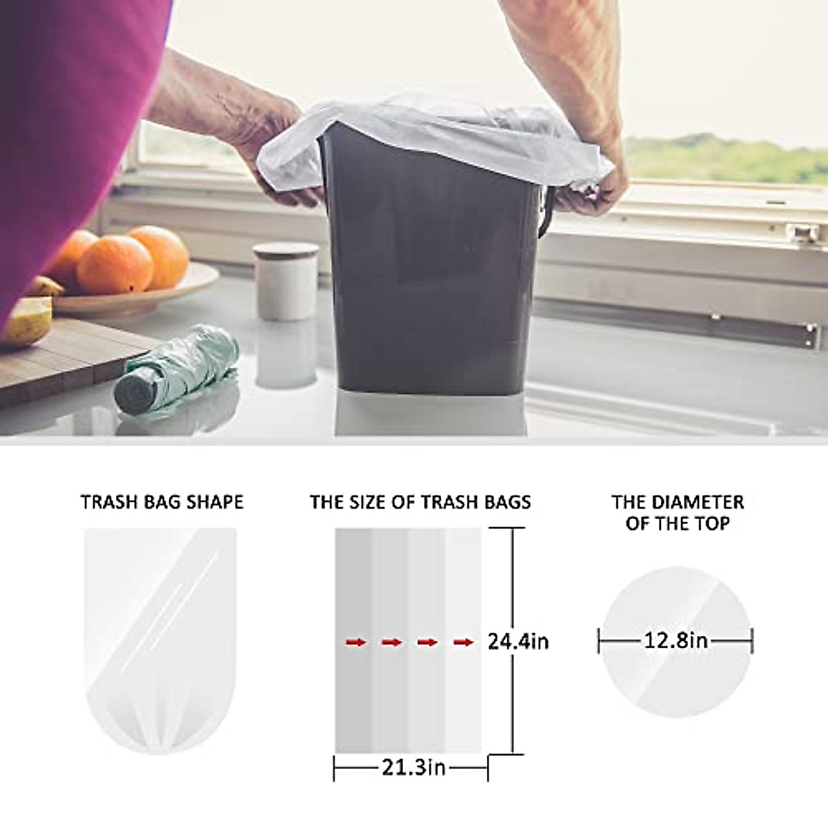 330 Counts Strong Trash Bags Garbage Bags by Teivio, Bathroom Trash Can Bin Liners, Small Plastic Bags for home office kitchen (4 Gallon, Clear)