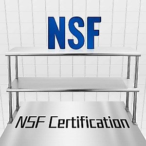 HALLY Double Overshelf of Stainless Steel 12'' x 60'' Weight Capacity 400lb, Commercial 2 Tier Shelf for Prep & Work Table in Restaurant, Home and Kitchen