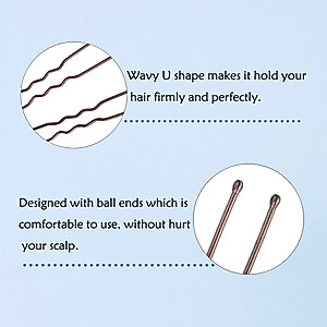 U Shaped Hair Pins，200Pcs 6cm Bun Hair Pins with Storage Box by PEOUWNES, Brown