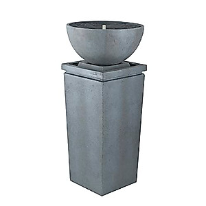 A&B Home 44" Zen Modern Outdoor Floor Standing Bowl Fountain for Garden Patio Backyard Deck Home Lawn Porch House Relaxation, Gray