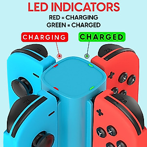 TALK WORKS Joy Con Charging Dock for Nintendo Switch - Joycon Docking Station Charges Up to 4 Joy-Con Controllers Simultaneously (Controllers Not Included) - Blue