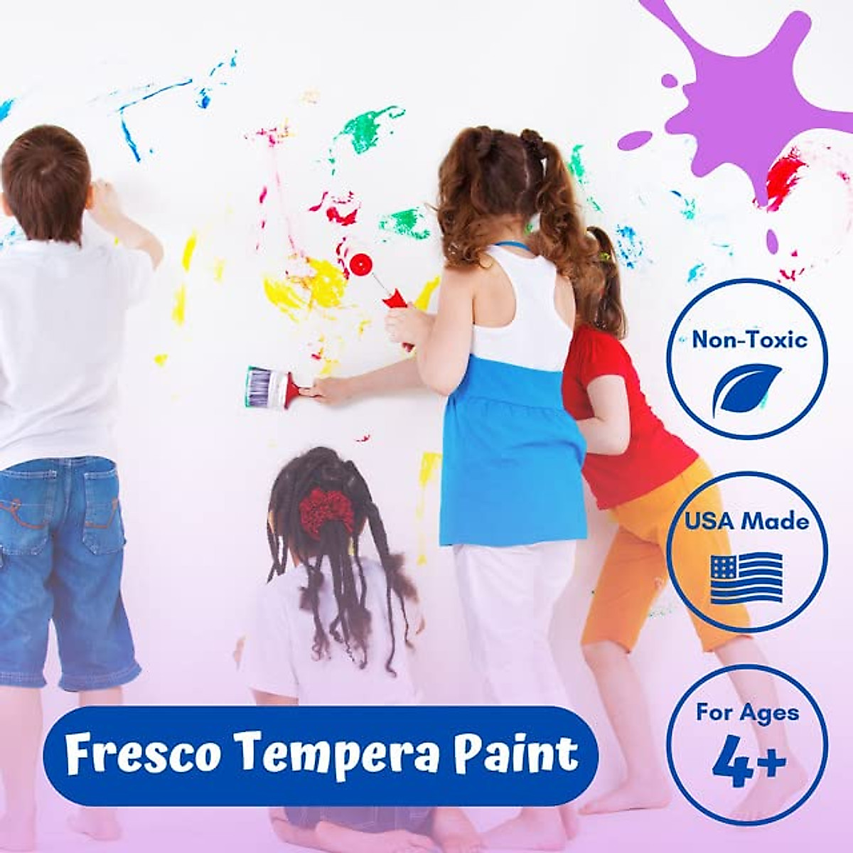 Rich Art Fresco Tempera Paint For Kids - Vibrant, Premium Craft Paint In Primary Colors - Non Toxic Paint For Paper, Poster Board, Canvas, & More - Made in The USA - 4 Fl Oz (6 Pack)