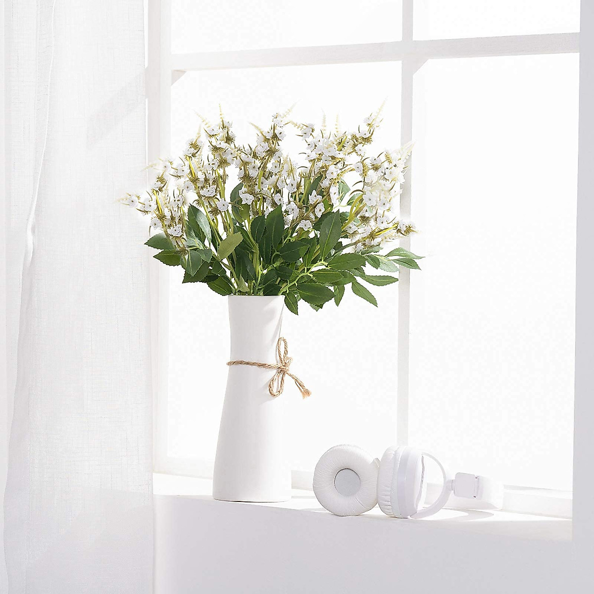 Houele - 6 Pcs Artificial White Flowers, Artificial Plants & Flowers, Long Stem Plastic Flowers for Home Hotel Office Wedding Party Garden Decor