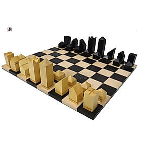 TAJ CHESS STORE Combo Wooden Chess Set- Modern Pyramid Style Wooden Chess Set Pieces Only With 12 Solid Inlaid Roll Up Ebony Wood Chess Board