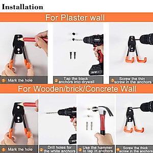 AOBEN Garage Hooks,24Pack Heavy Duty Garage Hanger Organizer Anti-Slip Double Wall Garage Storage Hooks for Ladder, Power Tool,Bike,Ropes (23 Hooks & 1 hoder Strap)-Orange