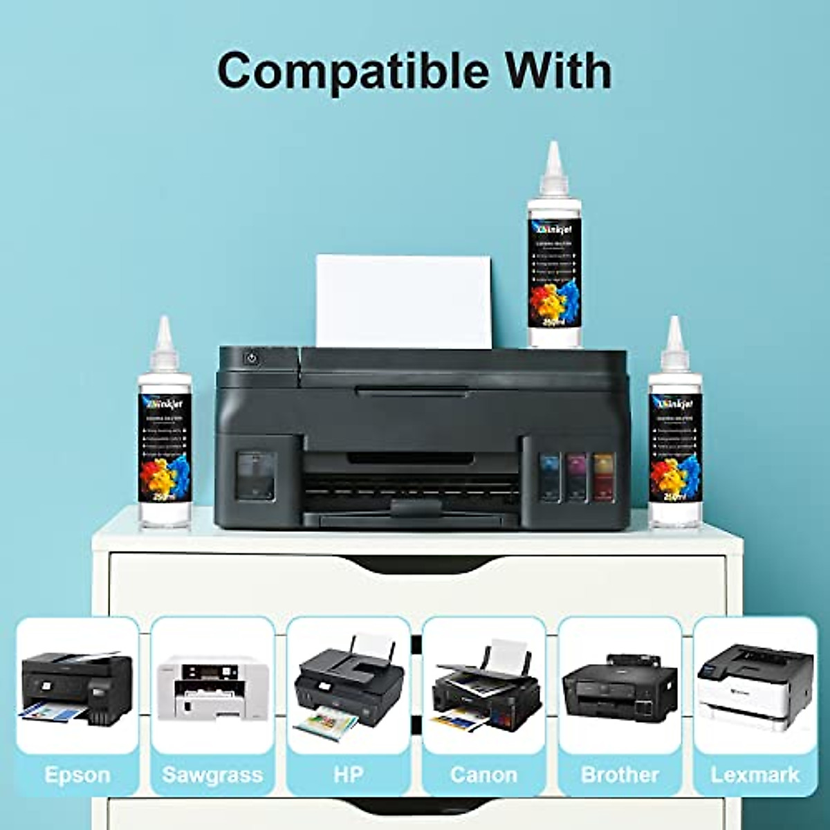 Osinkjet 250ml Printhead Cleaning Kit for Epson HP Canon Brother 8600 8610 8620 ET-2760 WF-7720 WF-3640 WF-7620 WF-2750 WF-2650 ET-2650 C88 Liquid Printers Nozzle