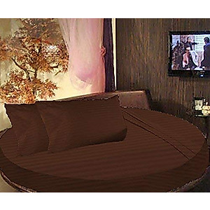 White House Linen Ultra-Soft Luxury 600 Tc Egyptian Cotton 3pc Round Bed Sheet Set Chocolate Stripe 86" Diameter + Standard Size15 Inches Deep Pocket