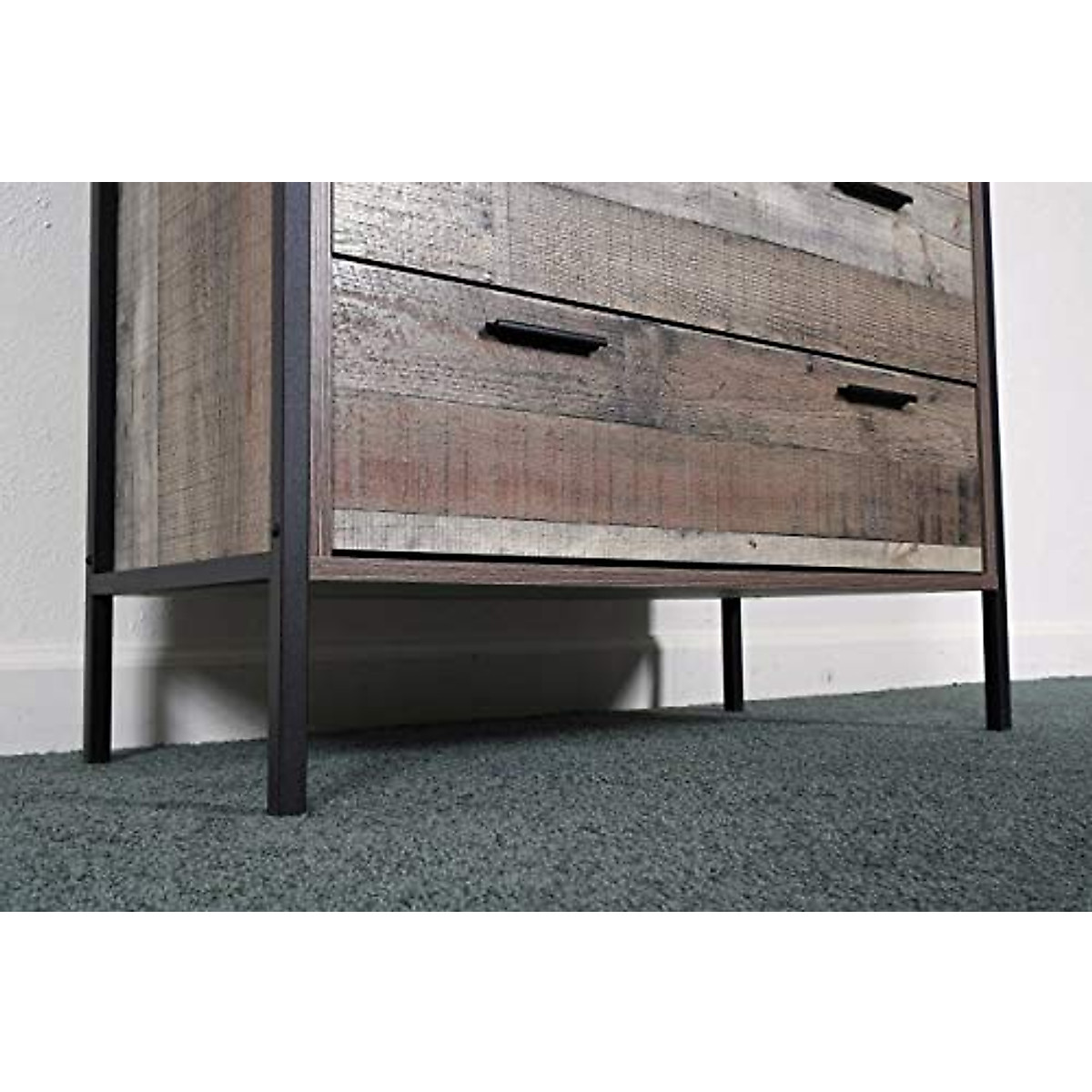 OS Home and Office Furniture Model Metal Frame and Legs four drawer chest, Rustic Reclaimed Barnwood Laminate